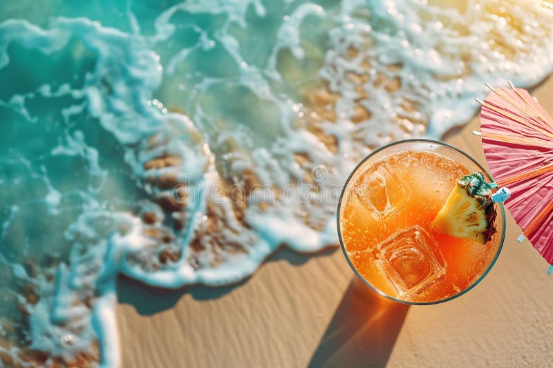 Tropical Drink by the Beach. a Refreshing Cocktail with Ice by the Sea ...