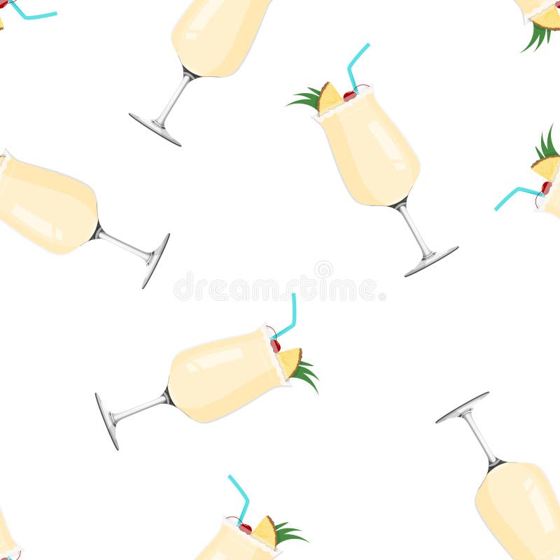 Tropical Drink Pina Colada. Alcohol Drink Seamless Pattern. Stock ...