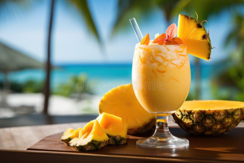 A Tropical Drink with a Pineapple Garnish and a Slice of Pineapple ...