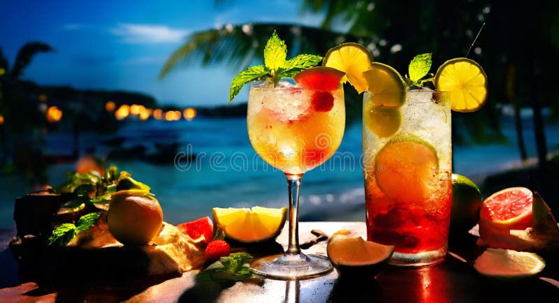 Refreshing Pause in Paradise: Tropical Drinks on a Sunny Beach Stock ...