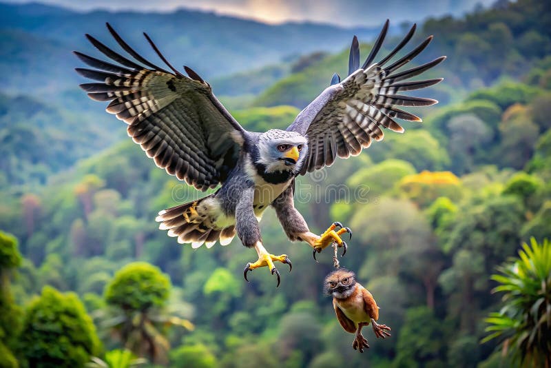 Tropical Eagle Hunting Prey in Rainforest Stock Illustration ...