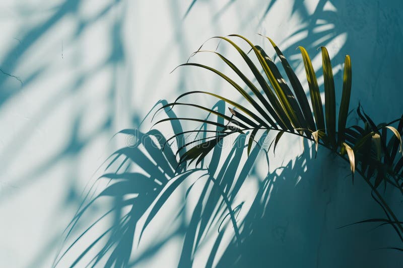 Tropical Elegance: Palm Shadow on Pale Blue Wall Stock Photo - Image of ...