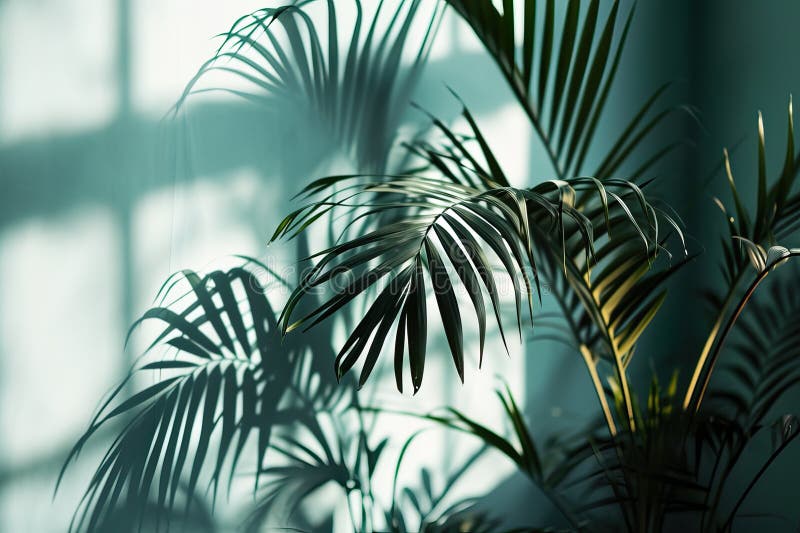 Tropical Elegance: Palm Shadow on Pale Blue Wall Stock Photo - Image of ...
