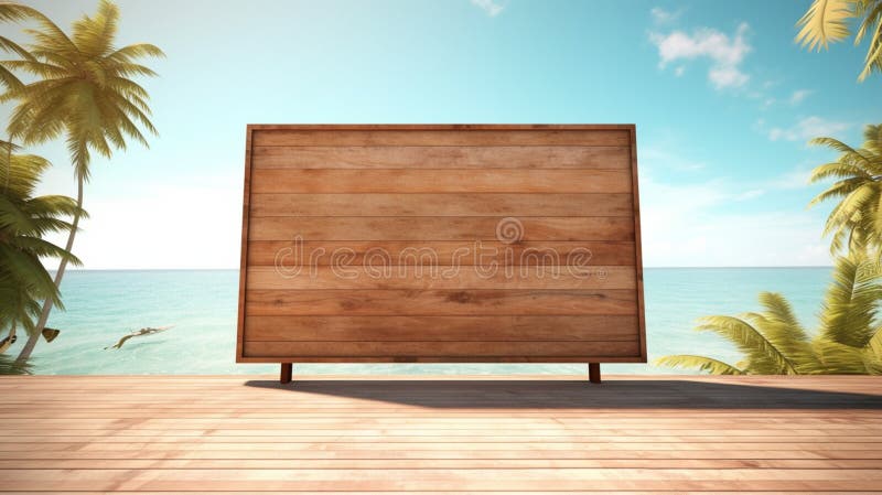 Tropical Empty Board Amidst Scenic Summer Sea and Palm Tree. Stock ...