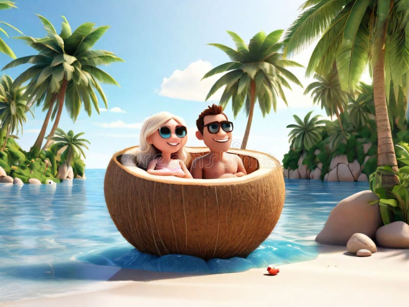 3D Style.Coconut Paradise White People Relax Stock Illustration ...