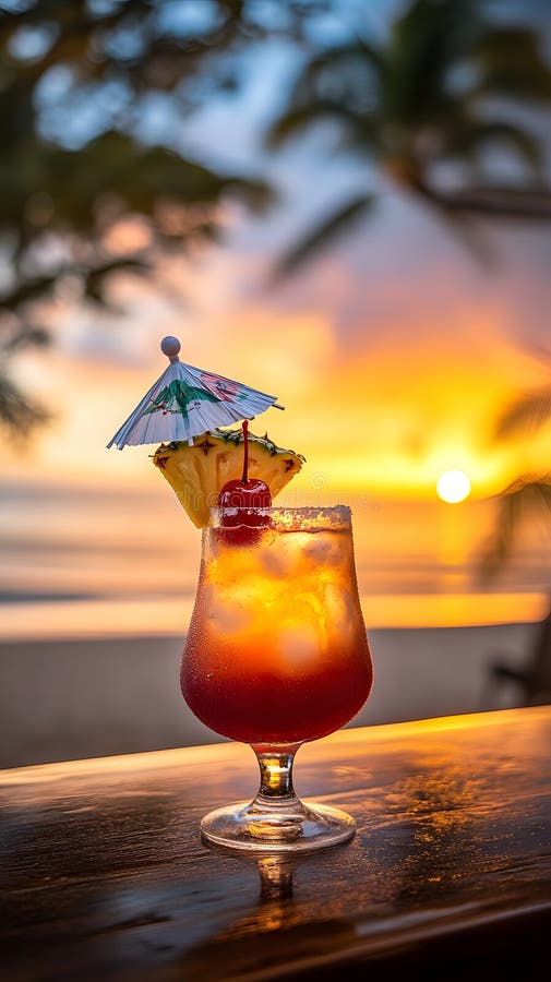 Tropical Escape: Exotic Cocktail by the Ocean Stock Illustration ...