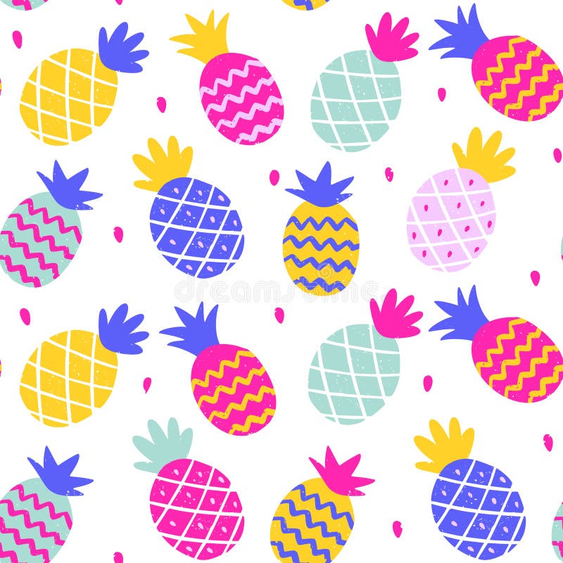 Tropical Exotic Fruit Pattern Pineapple Crayon Bg Texture Summer Vector Chalk Cartoon Seamless ...