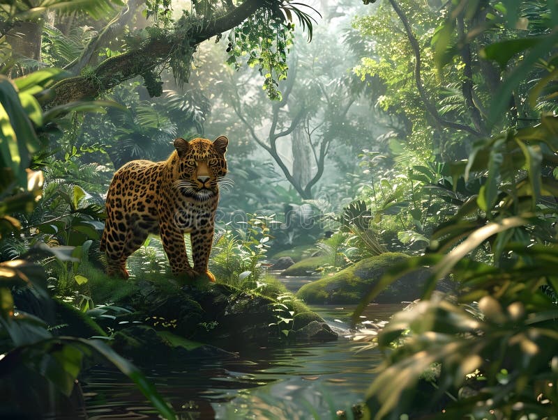 Tropical Exotic Jungle Leopard in the Rainforest Stock Illustration ...