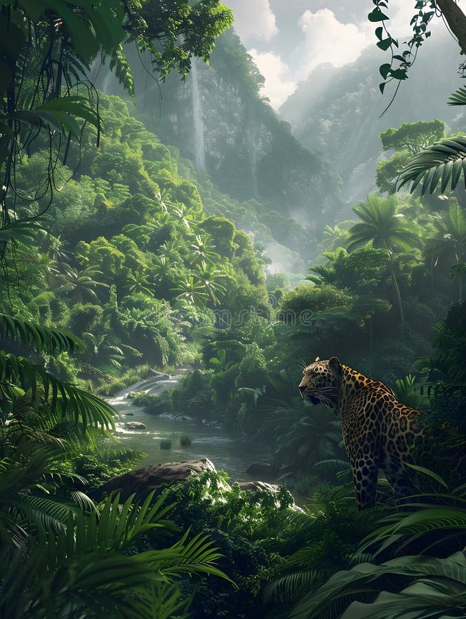 Tropical Exotic Jungle Leopard in the Rainforest Stock Illustration ...