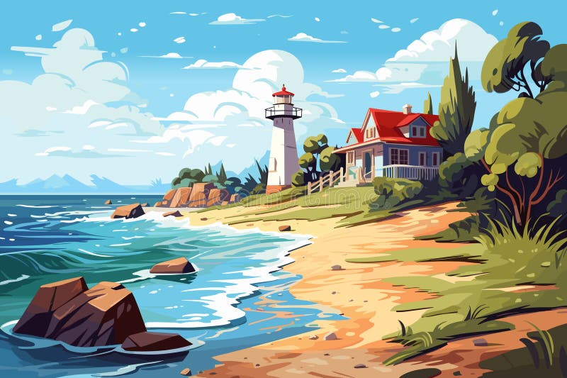 Tropical Fantasy Beach Summer Background, Vector Illustration, Seaside ...