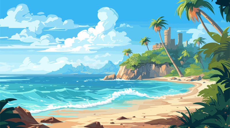 Tropical Fantasy Beach Summer Background, Vector Illustration, Seaside ...