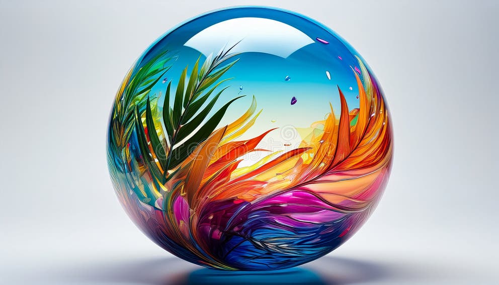 Tropical Feathered Sphere with Gradient Sky Reflection Stock ...