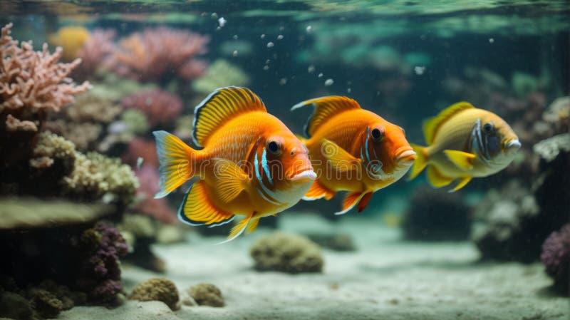 Tropical Fish in Aquarium. Beautiful Underwater World with Corals and ...