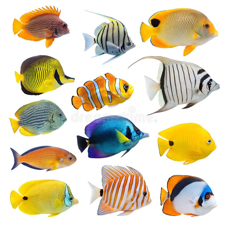 Tropical Fish Collection Isolated on White Background Stock ...