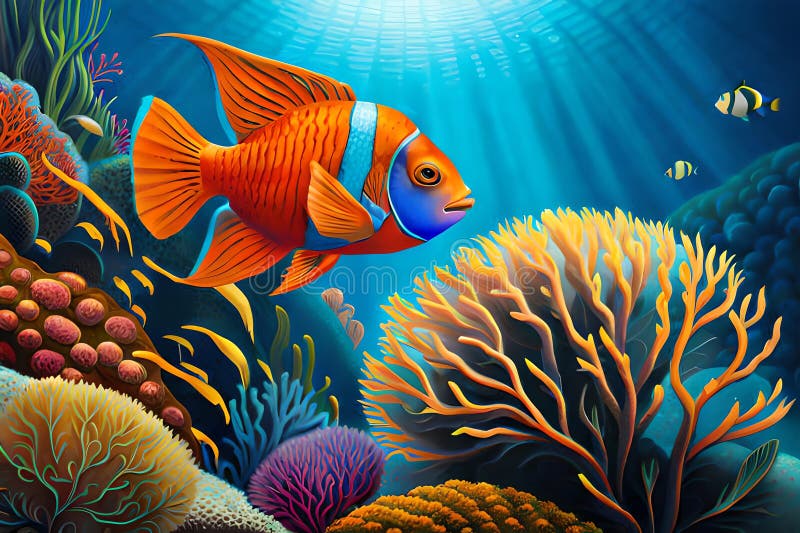 Tropical Fish and Marine Corals at the Bottom of the Sea. Generative AI ...