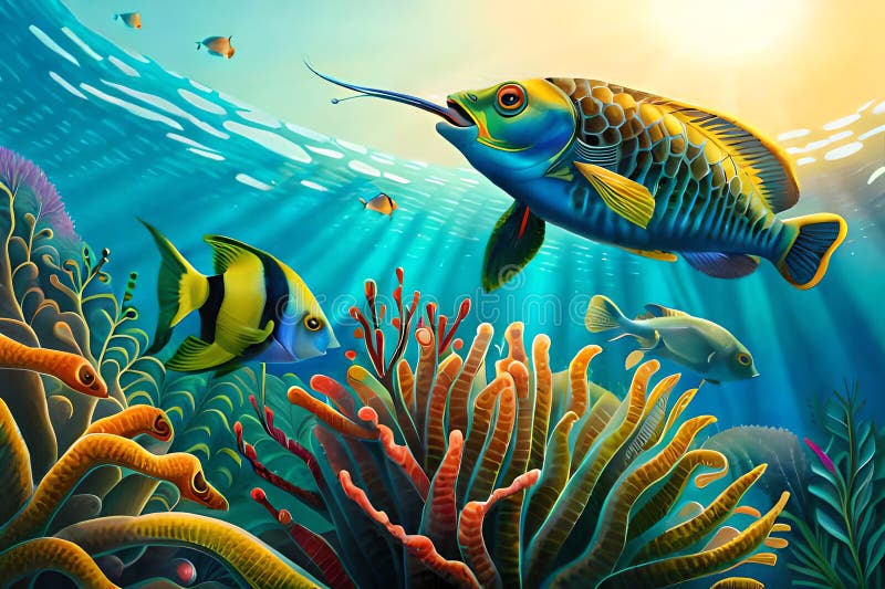 Tropical Fish and Marine Corals at the Bottom of the Sea. Generative AI ...