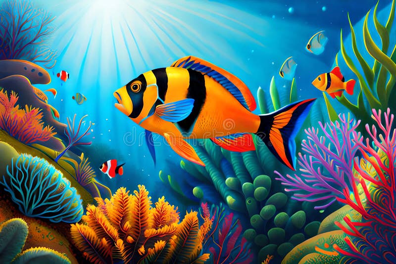 Tropical Fish and Marine Corals at the Bottom of the Sea. Generative AI ...