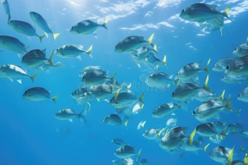Tropical Fish School Swimming in Clear Blue Water Stock Illustration ...
