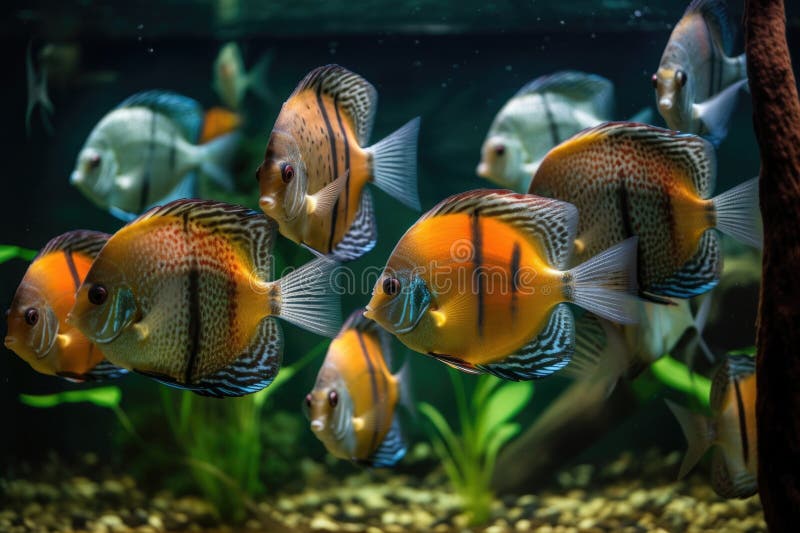 Tropical Fish School Swimming Gracefully in Tank Stock Illustration ...