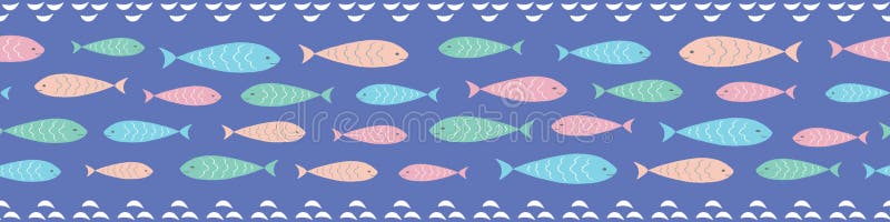 Tropical Fish Seamless Border. Vector Repeat Pattern of Bright Stylized ...