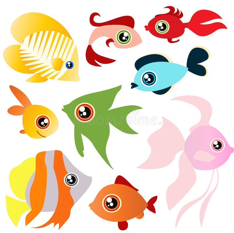 Cartoon fish set stock illustration. Illustration of tropical - 10036862