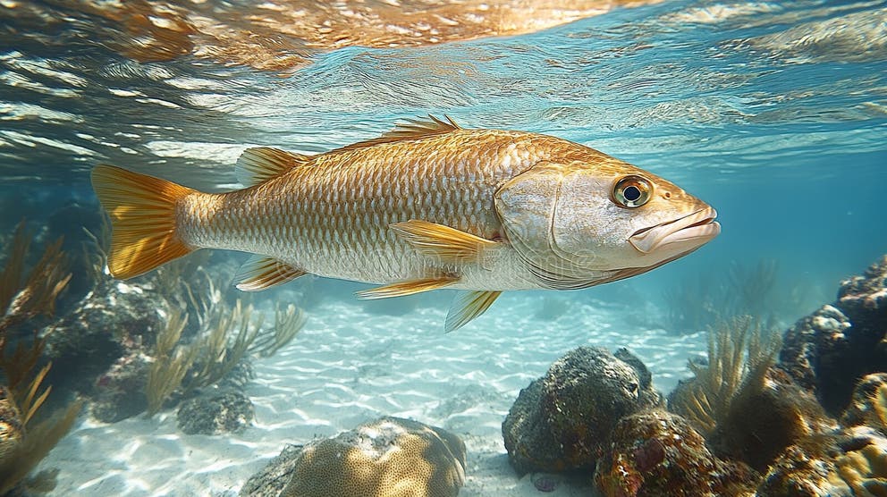 Tropical Fish in Shallow Coral Reef Stock Illustration - Illustration ...