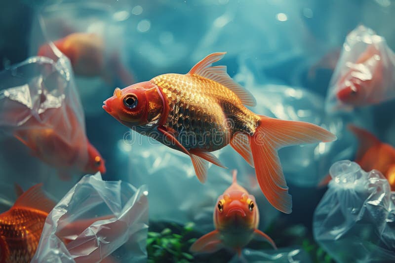 Tropical Fish Swim in the Ocean in Plastic Garbage Underwater Stock ...