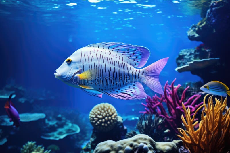 A Tropical Fish Swimming Around Its Aquarium Stock Illustration ...