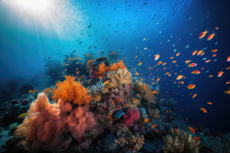 Tropical Fish Swimming among Vibrant Coral Reef Stock Illustration ...