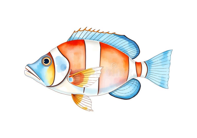 Tropical Fish in Watercolour Technique. Vector Illustration. Stock ...