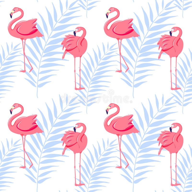 Tropical Flamingo Seamless Pattern with Palm Leaves Stock Vector ...