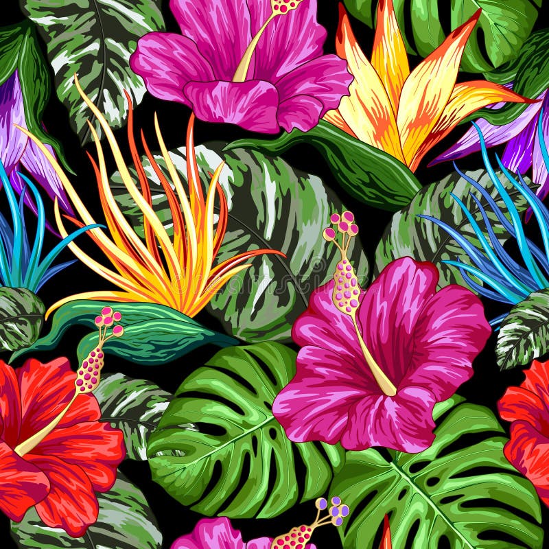 Tropical Flora Summer Mood Seamless Pattern Vector Textile Design Stock ...