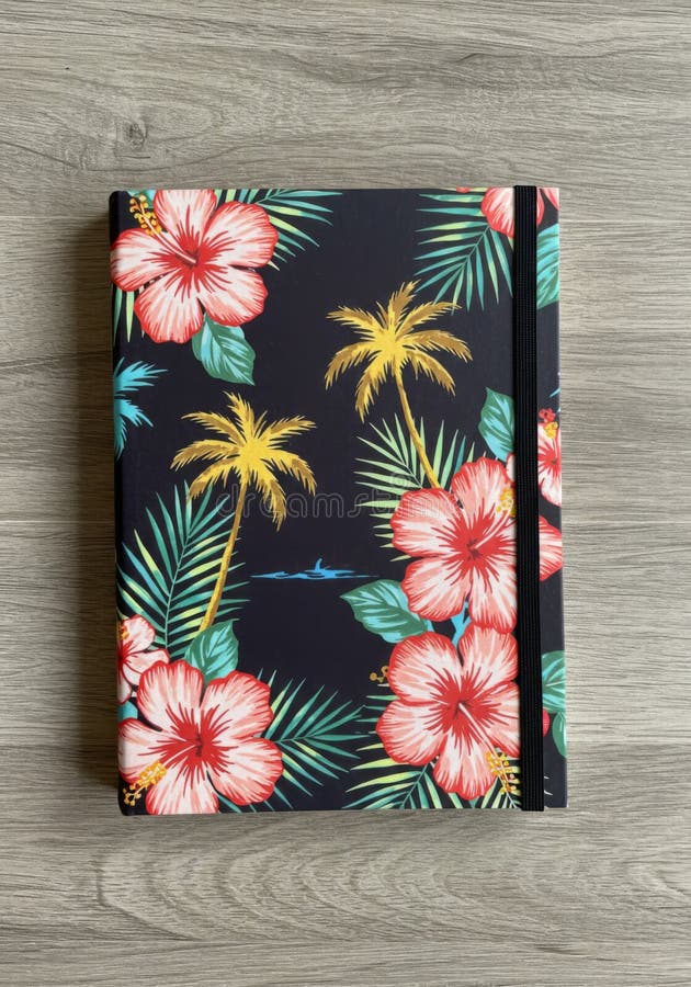 Tropical Floral Notebook with Hibiscus and Palm Trees Stock ...