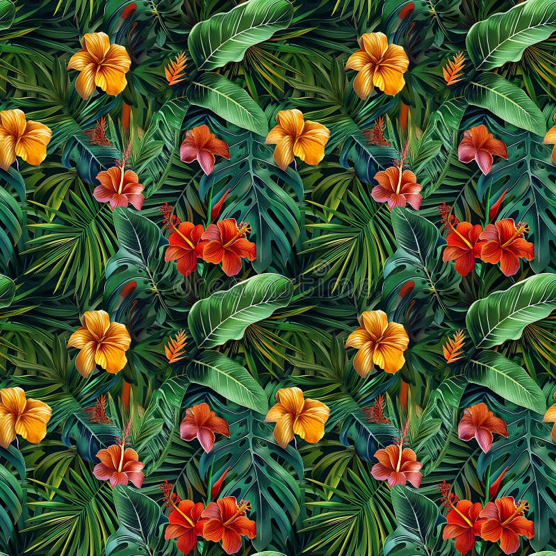 Tropical Floral Seamless Pattern Stock Illustration - Illustration of ...