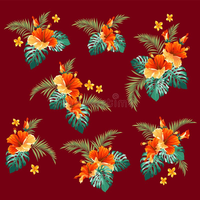 Tropical Flower Vector Illustration Material Collection, Stock Vector ...