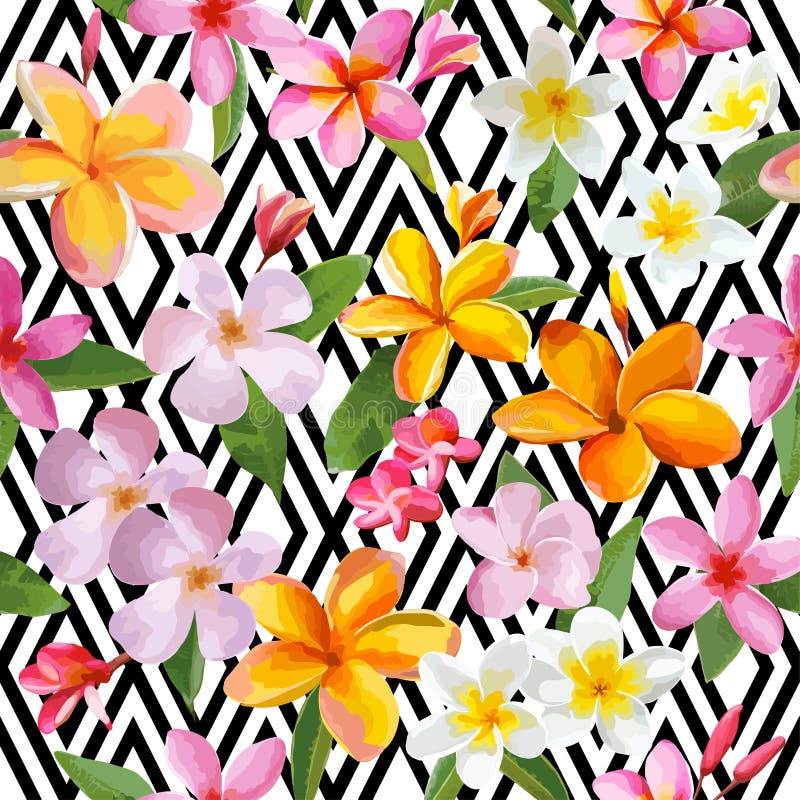 Tropical Flowers Geometric Background Stock Vector - Illustration of ...