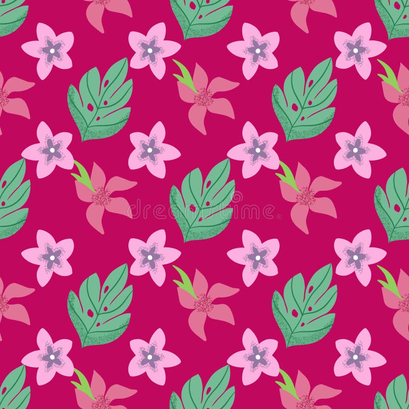 Tropical Flowers and Leaves Pattern Design Stock Vector - Illustration ...