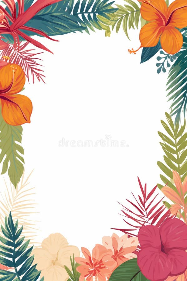 Tropical Flowers and Leaves in a Square Frame Stock Illustration ...