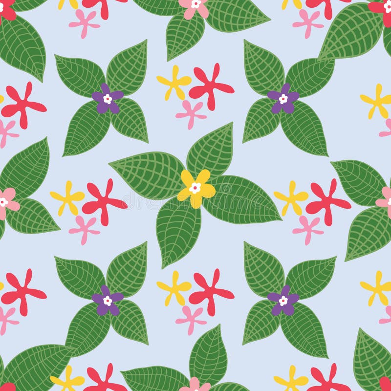 Tropical Flowers and Leaves, Vector Repeat Pattern Stock Vector ...