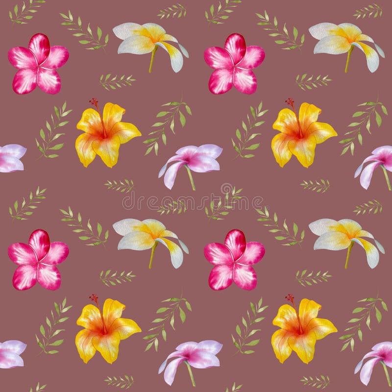 Tropical Flowers Seamless Pattern Watercolor Illustration Hand Drawn