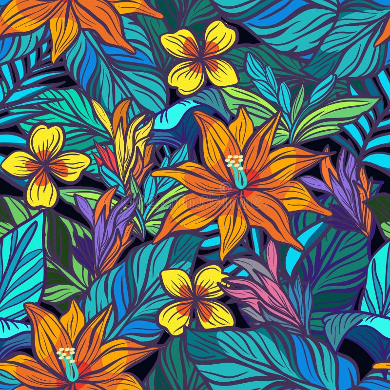 Tropical Flowers Vector Floral Pattern Stock Vector - Illustration of ...