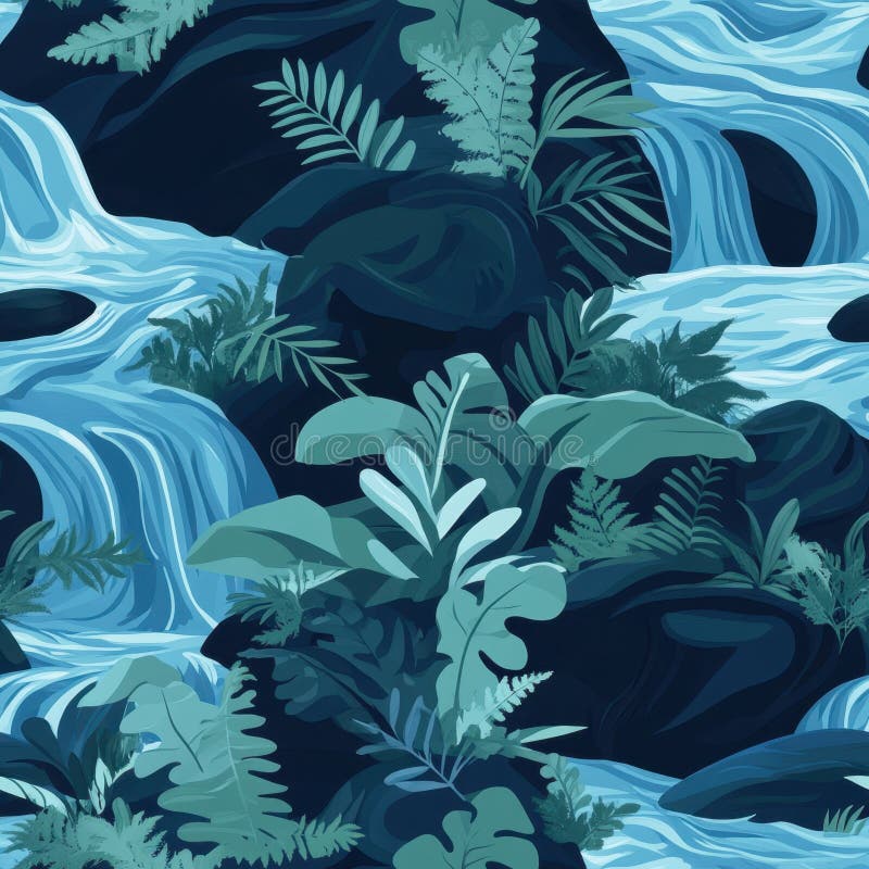 Tropical Foliage and Flowing Water Pattern Design Stock Photo - Image ...