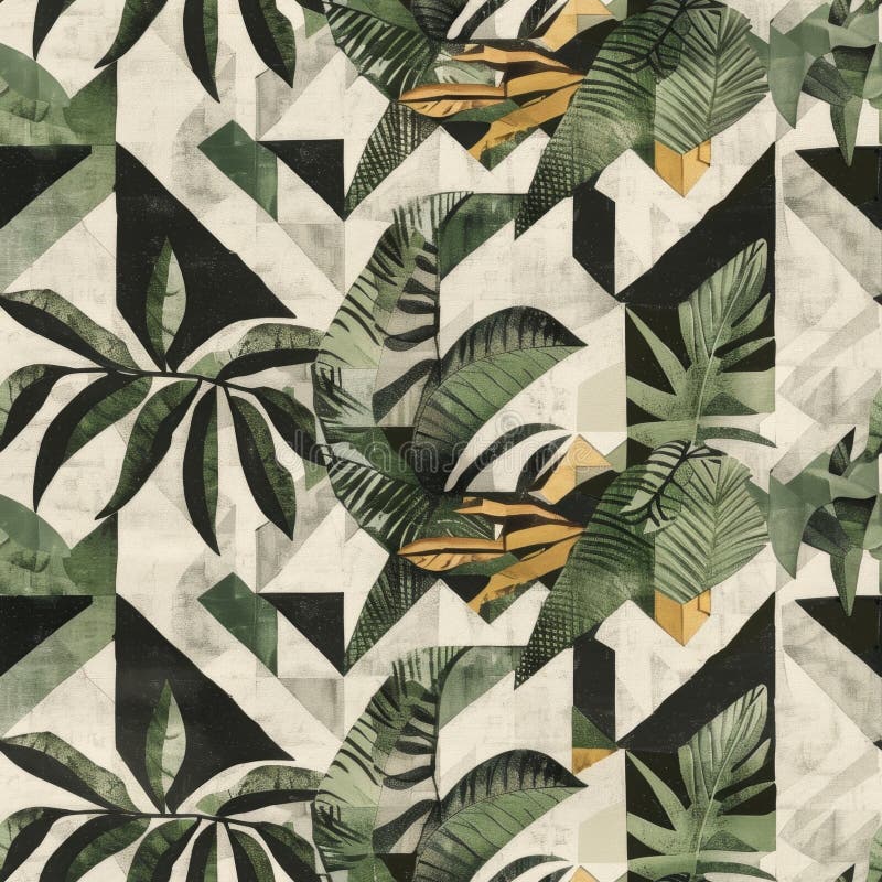 Tropical Foliage on Geometric Background Seamless Pattern Stock Photo ...