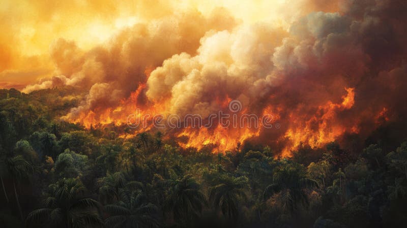 A Tropical Forest Consumed by Fire and Smoke Stock Illustration ...