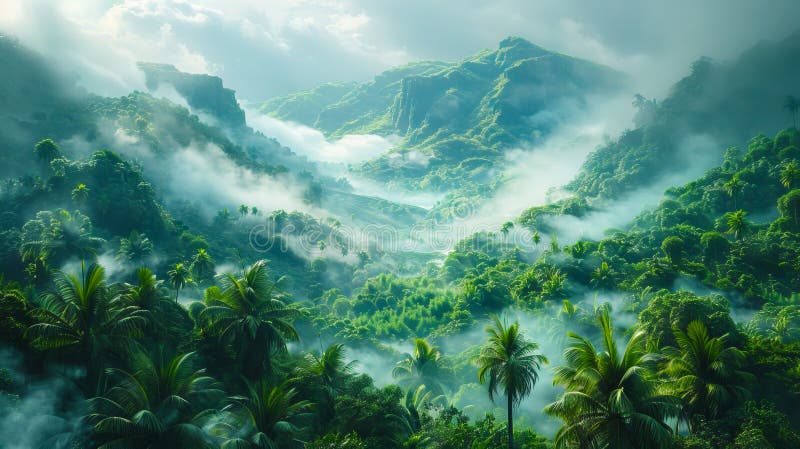 A Tropical Forest with Mist and Trees Stock Image - Image of hill ...