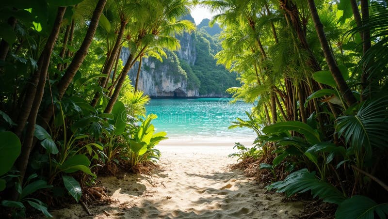 Tropical Forest Path To Hidden Beach with White Sand and Crystal Clear ...
