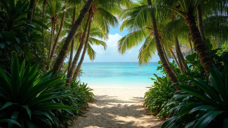 Tropical Forest Path To Hidden Beach with White Sand and Crystal Clear ...