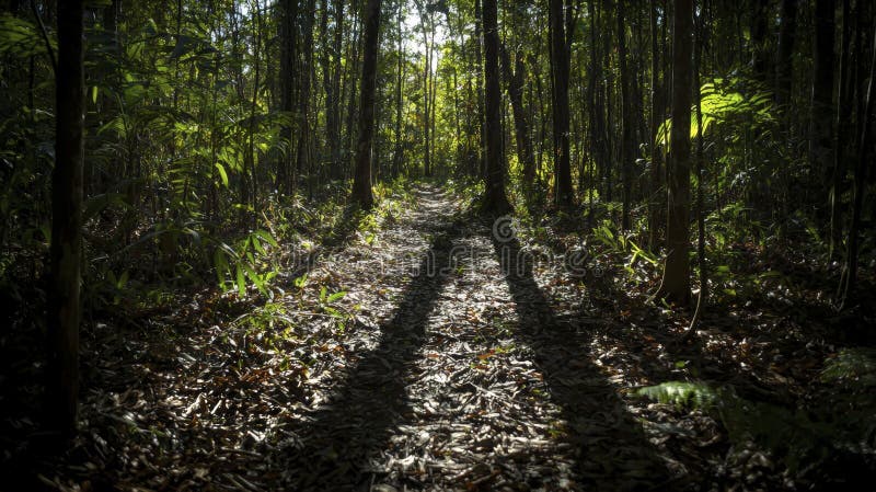 Tropical Forest Shadows Cast on Leafy Pathway Nature Walk Soft Focus ...