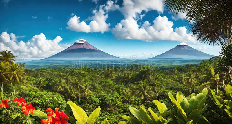 Tropical Forest with Volcanoes in the Background Stock Photo - Image of ...