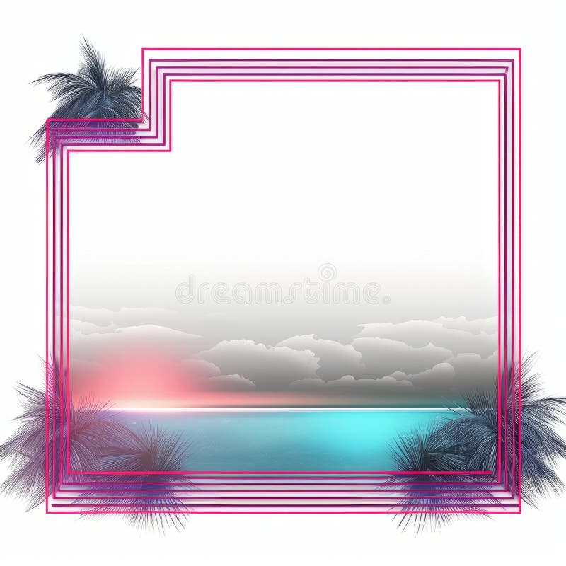 Tropical Frame with Palm Trees and Sunset Vector Illustration Stock ...